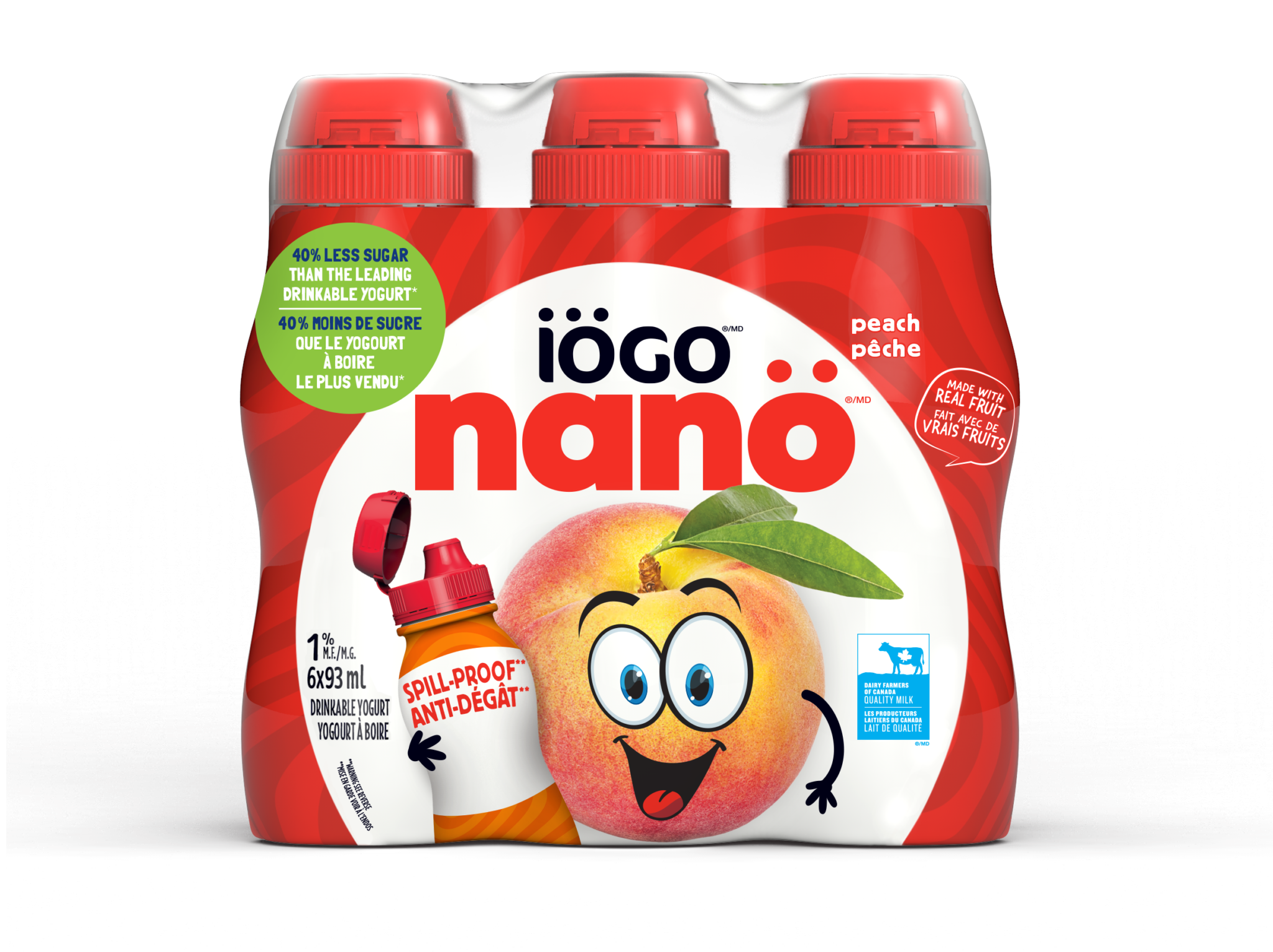 nanö - Yogourt en tube Fraise, Pêche - 8x60g - IÖGO